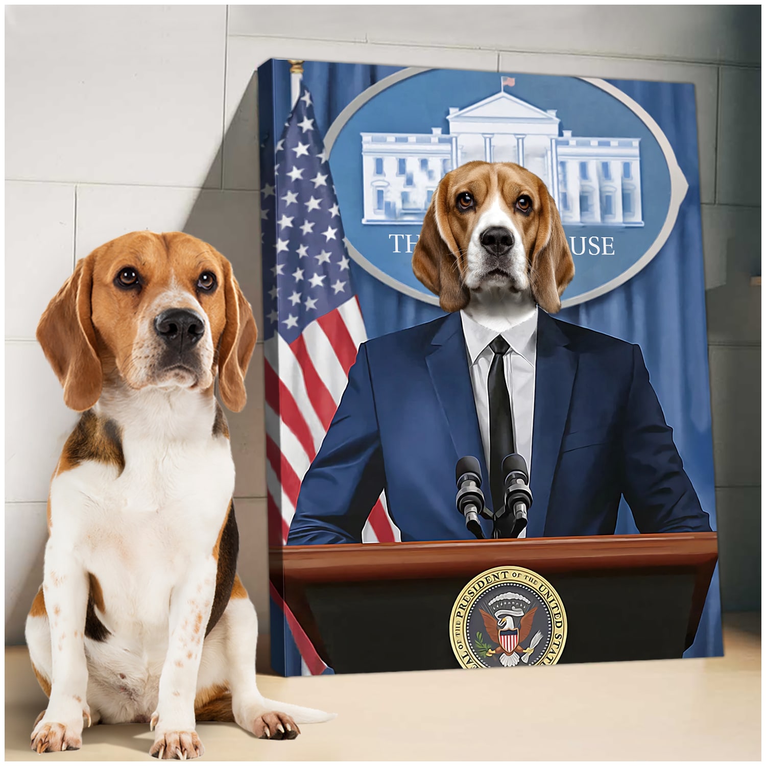 Funny Dog Gift President Custom Dog Portrait Canvas Print - Canvas ...
