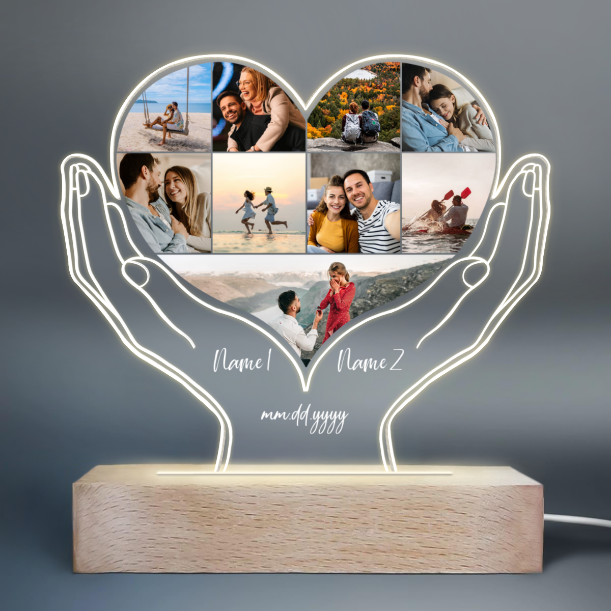 Custom Couple Photo Collage Gift Heart Shaped Acrylic LED Night Light ...
